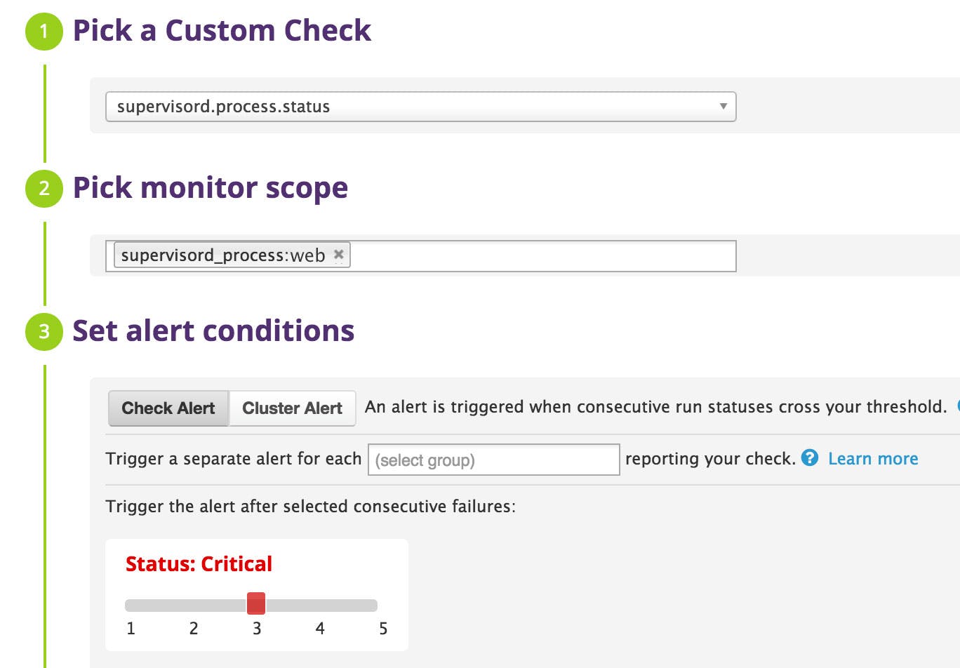 Supervisor monitors your processes. Datadog monitors Supervisor.